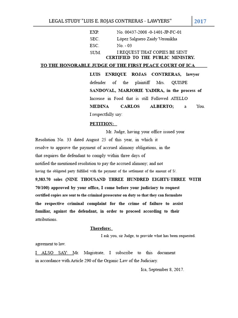 Legal Petition for Alimony Enforcement | PDF