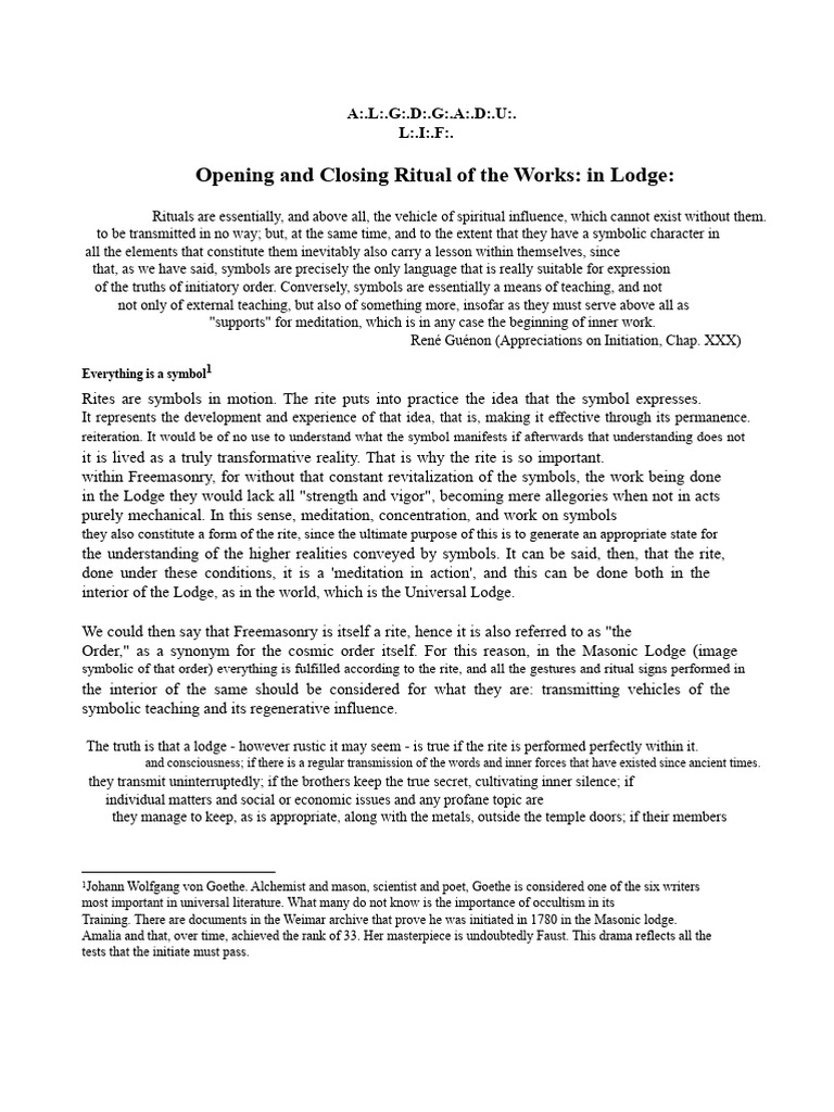 Opening and Closing Ritual of The Work in The REAA Lodge | PDF ...