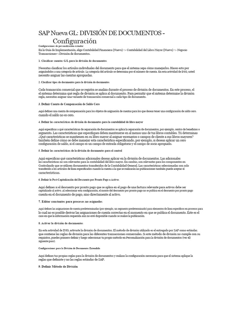 Configuración de División de Documentos en SAP | PDF | Contabilidad ...