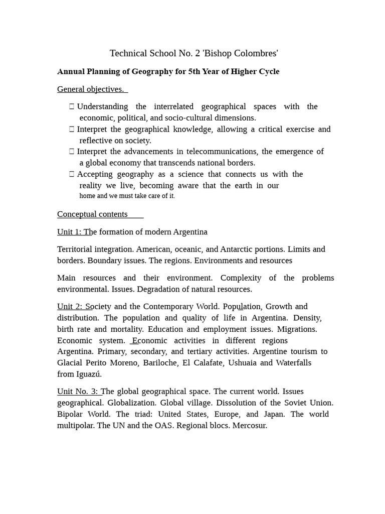 Annual Planning and Geography Program For 5th Year of The Upper Cycle ...