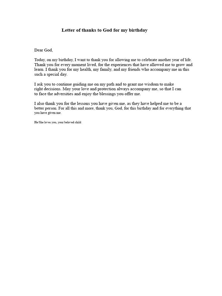 Letter of Gratitude To God For My Birthday | PDF