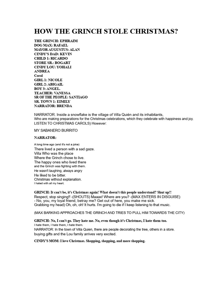 Grinch Christmas Play Script PDF | PDF