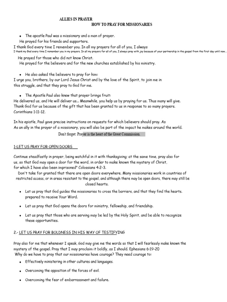How to Pray for Missionaries | PDF | Prayer | God In Christianity