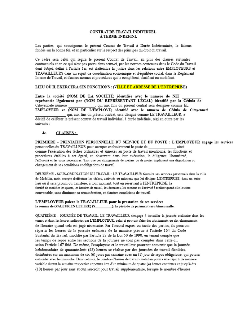Contrat de travail à durée indéfinie | PDF | Justice | Crime et violence