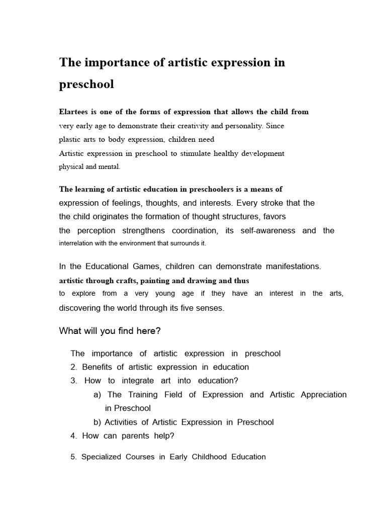 The Importance of Artistic Expression in Preschool. | PDF | Creativity ...