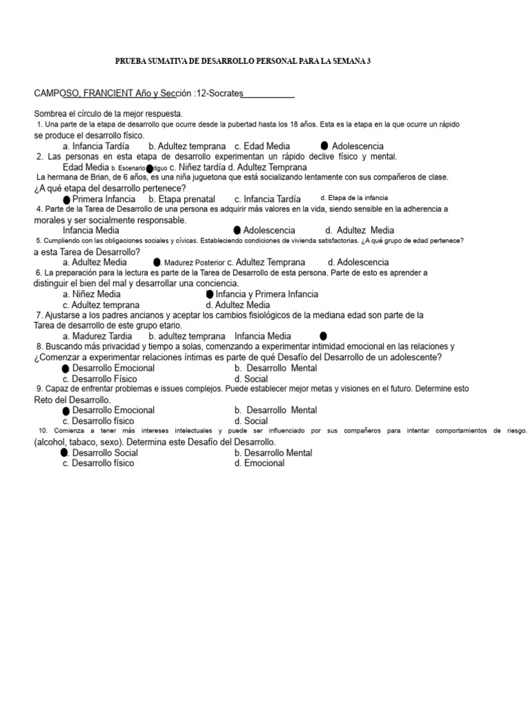 Camposo, Francient - EXAMEN SUMATIVO SEMANA 3 | PDF | Adultos | Adolescencia
