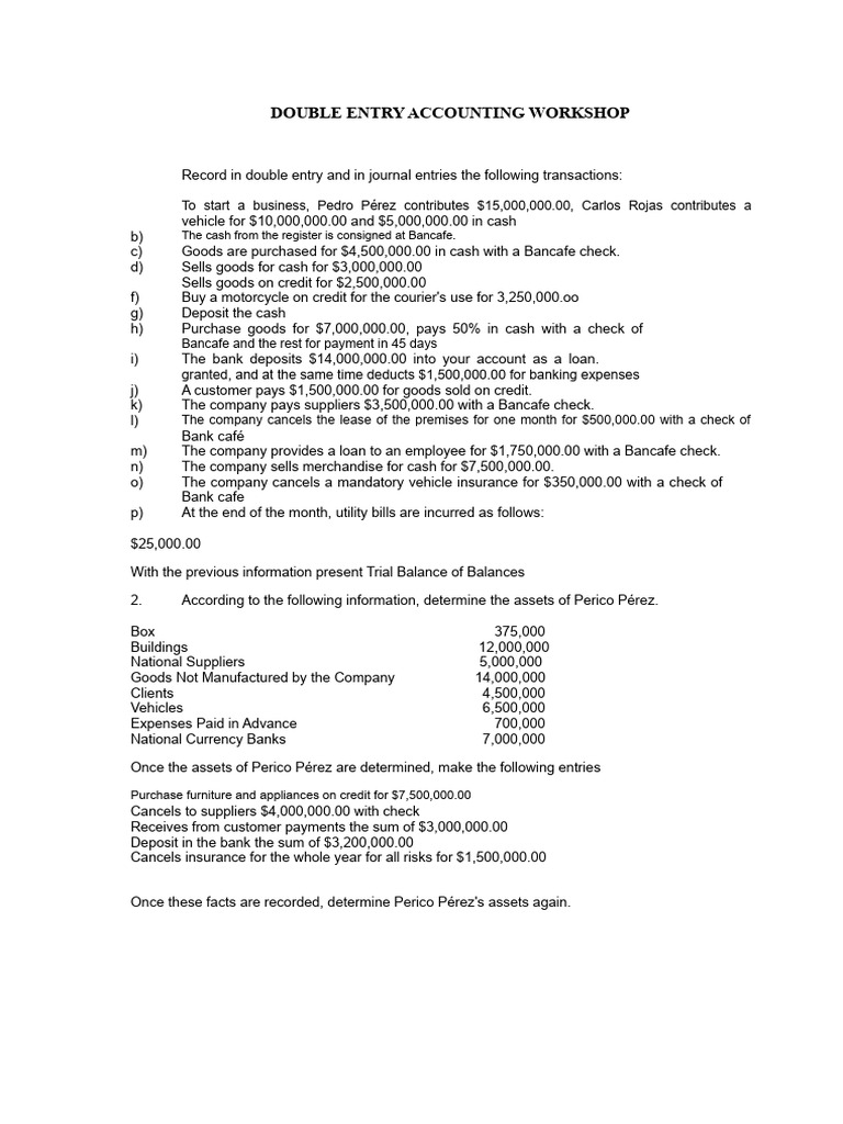 Double Entry Accounting Workshop Guide | PDF | Banks | Cash