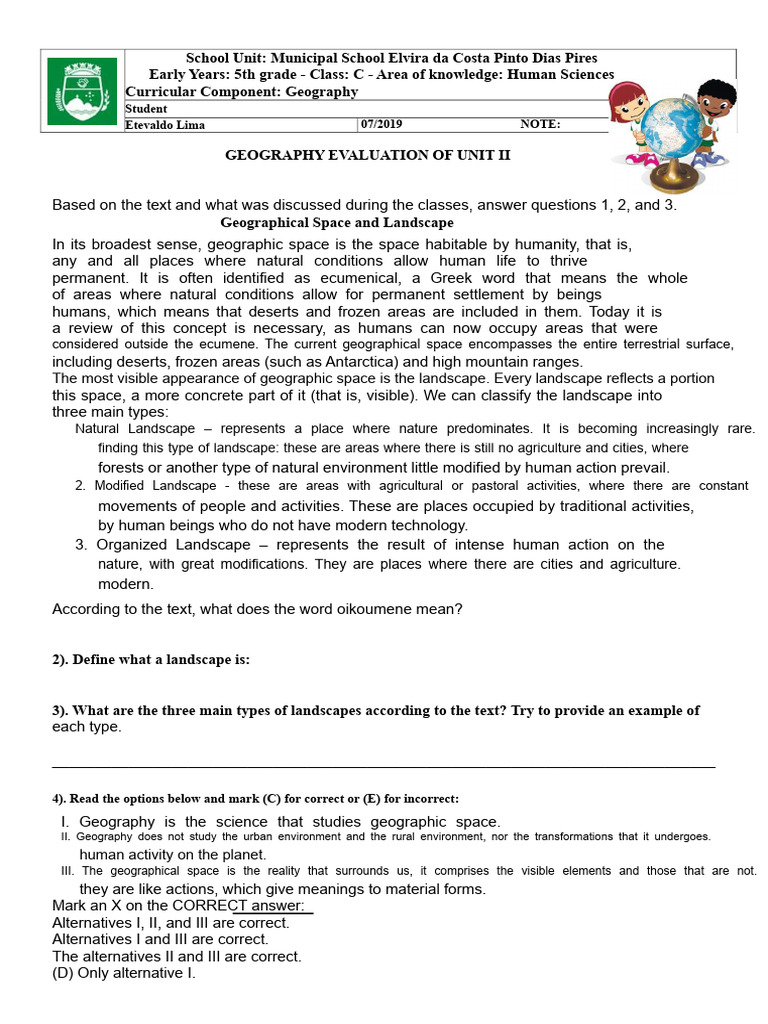 Geography Evaluation for 5th Grade Students | PDF | Landscape | Geography