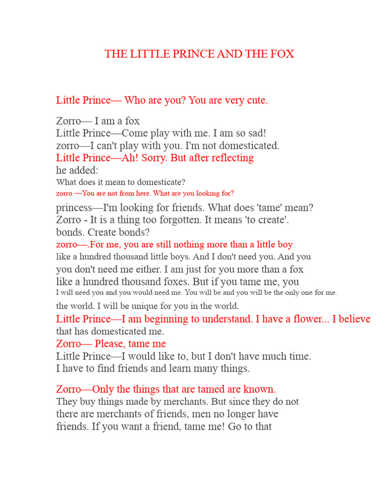 The Little Prince and the Fox's Bond | PDF