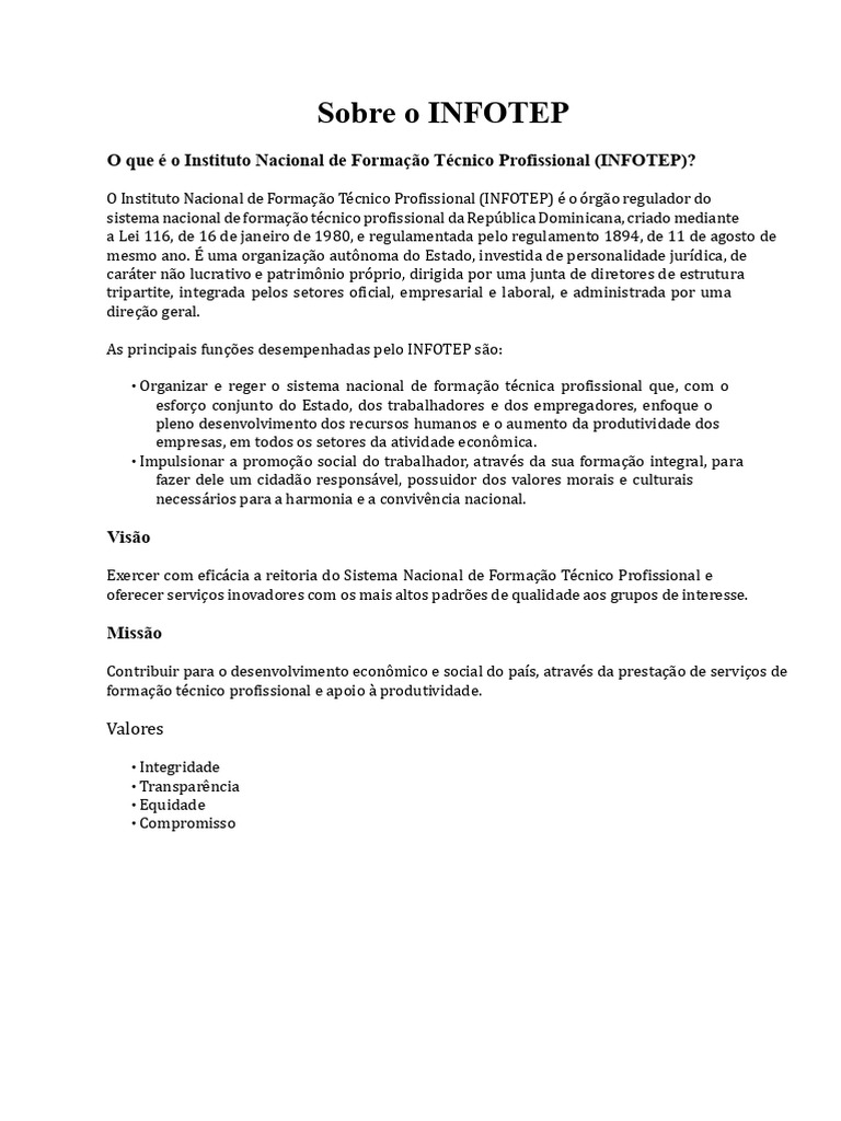 Sobre o Infotep | PDF | Economias | Business