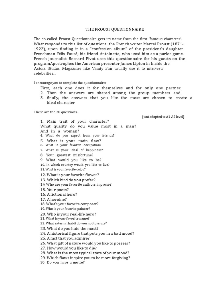 Understanding the Proust Questionnaire | PDF