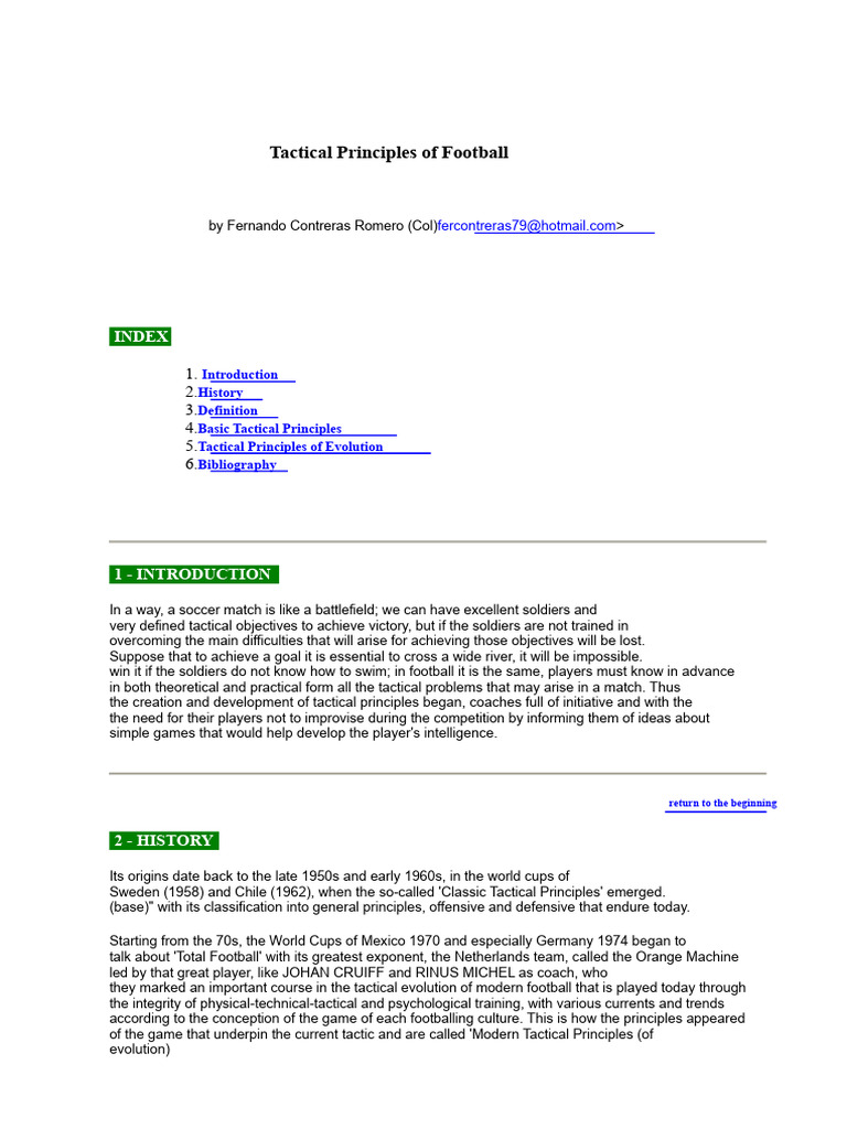 Tactical Principles of Football | PDF | Defender (Association Football)