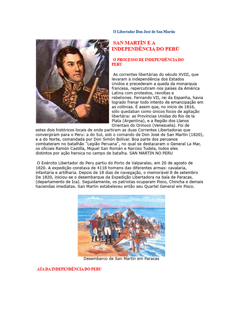 San Martín e a Independência do Peru | PDF | Peru