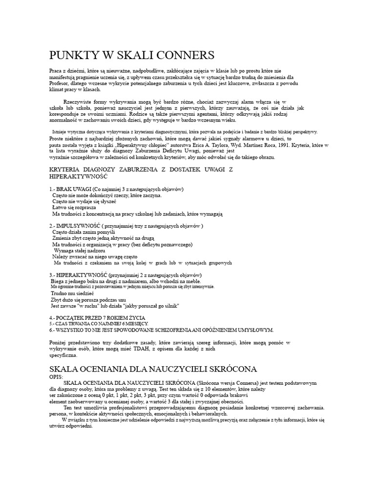 Ocena W Skali Conners | PDF