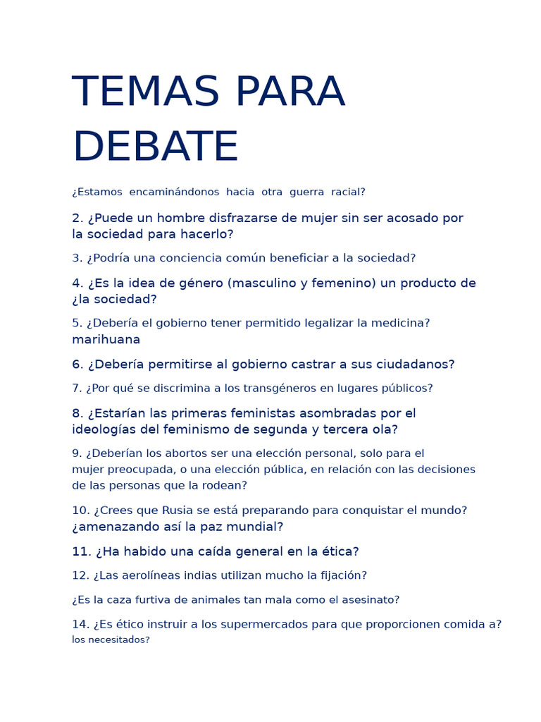 Temas Controversiales para Debate Social | PDF | Feminismo | Estudios ...