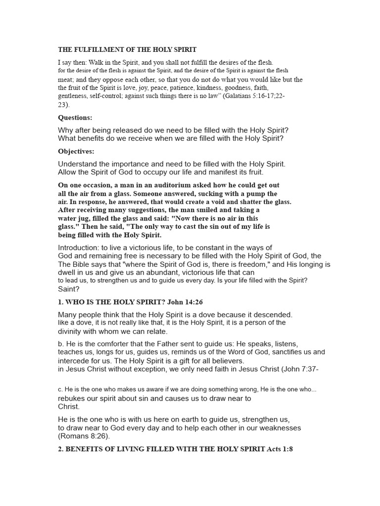 Importance of Being Filled with the Spirit | PDF | Jesus | Baptism With ...