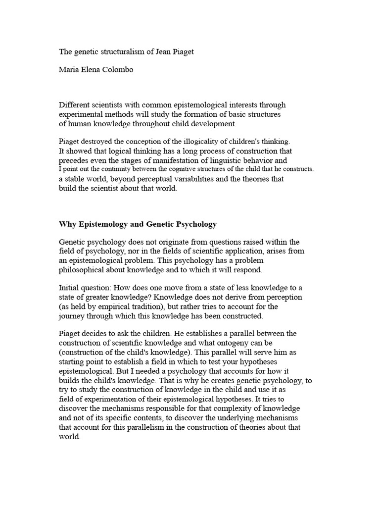 The Genetic Structuralism of Jean Piaget | PDF | Psychology | Knowledge