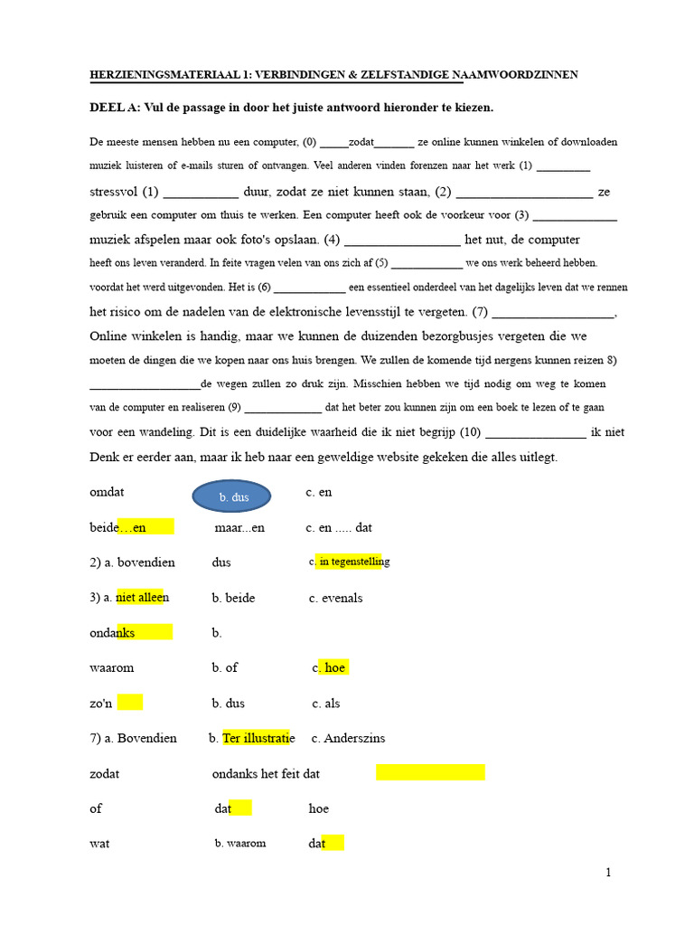 Rev. Materiaal 1 Connectoren Zelfstandige Naamwoorden Zinnen Studenten ...
