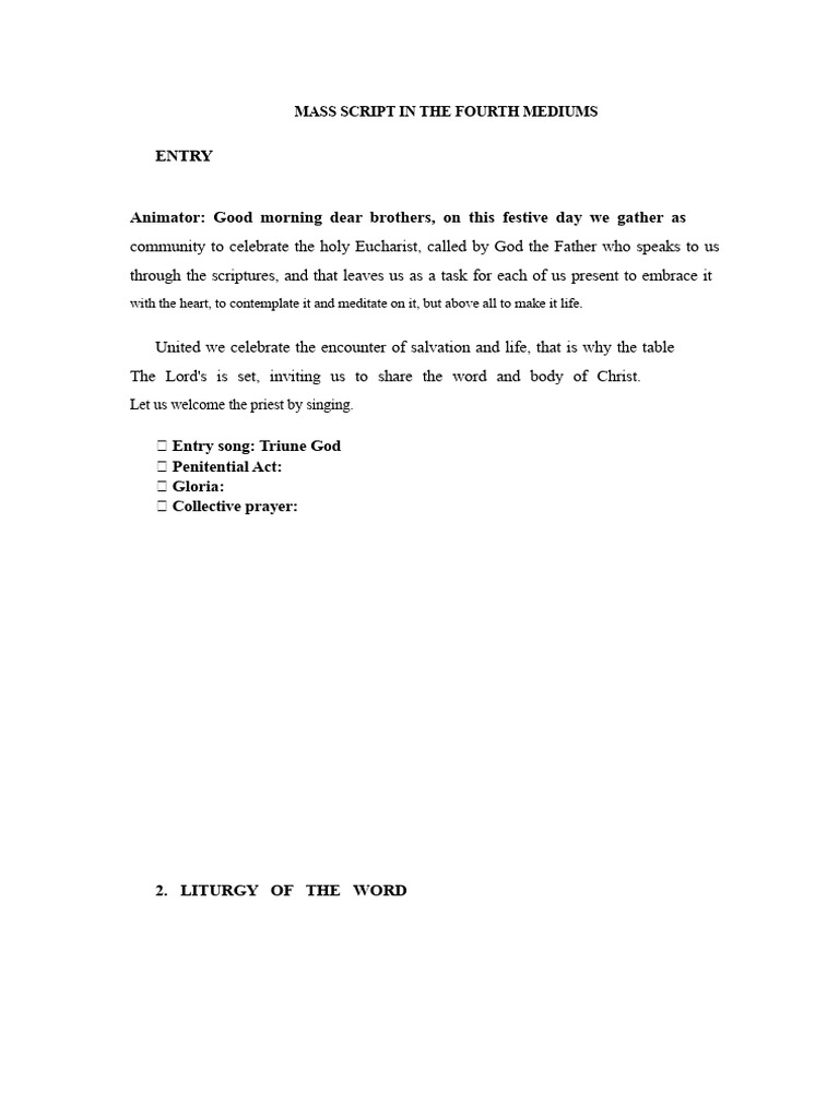 Mass Script For Half Hours | PDF | Mass (Liturgy) | Eucharist