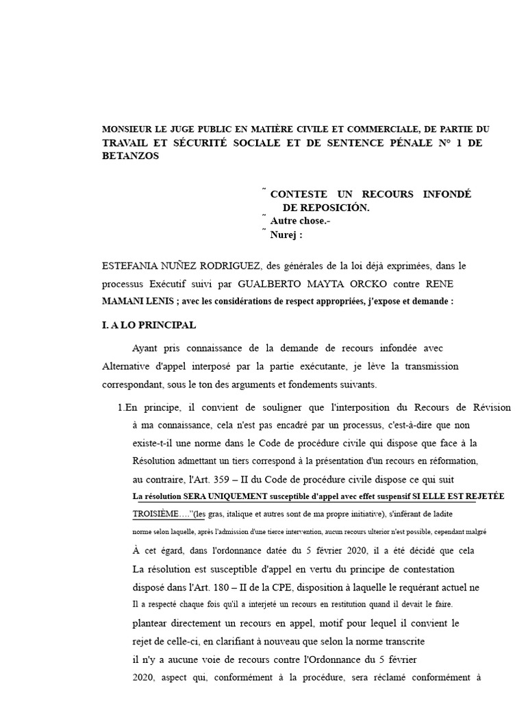 Recours infondé en matière civile à Betanzos | PDF | Loi