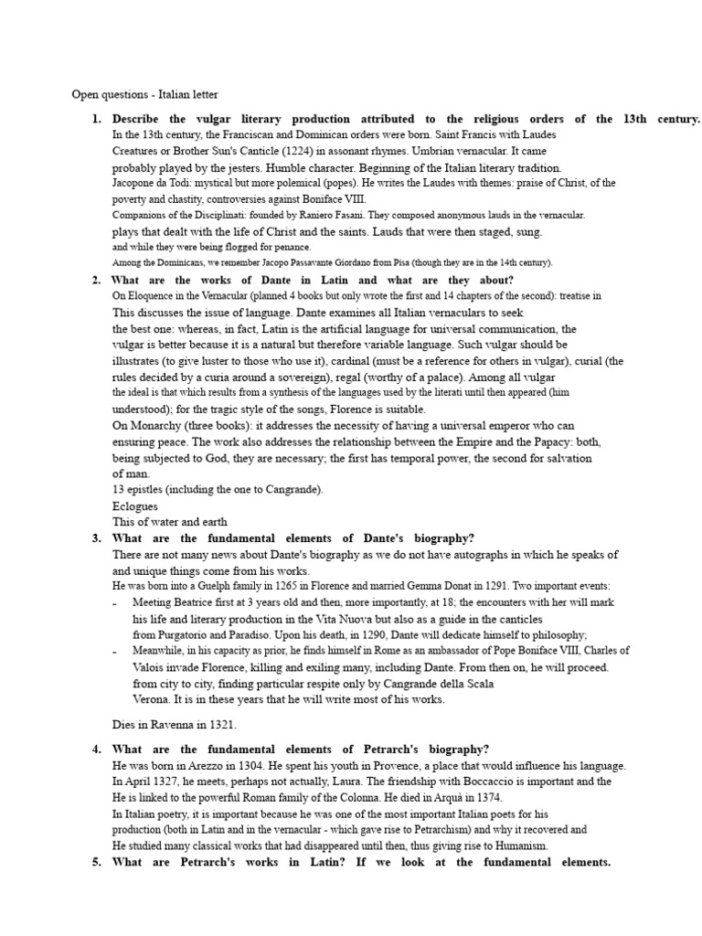 Open Questions of The Court | PDF | Giovanni Boccaccio | Dante Alighieri