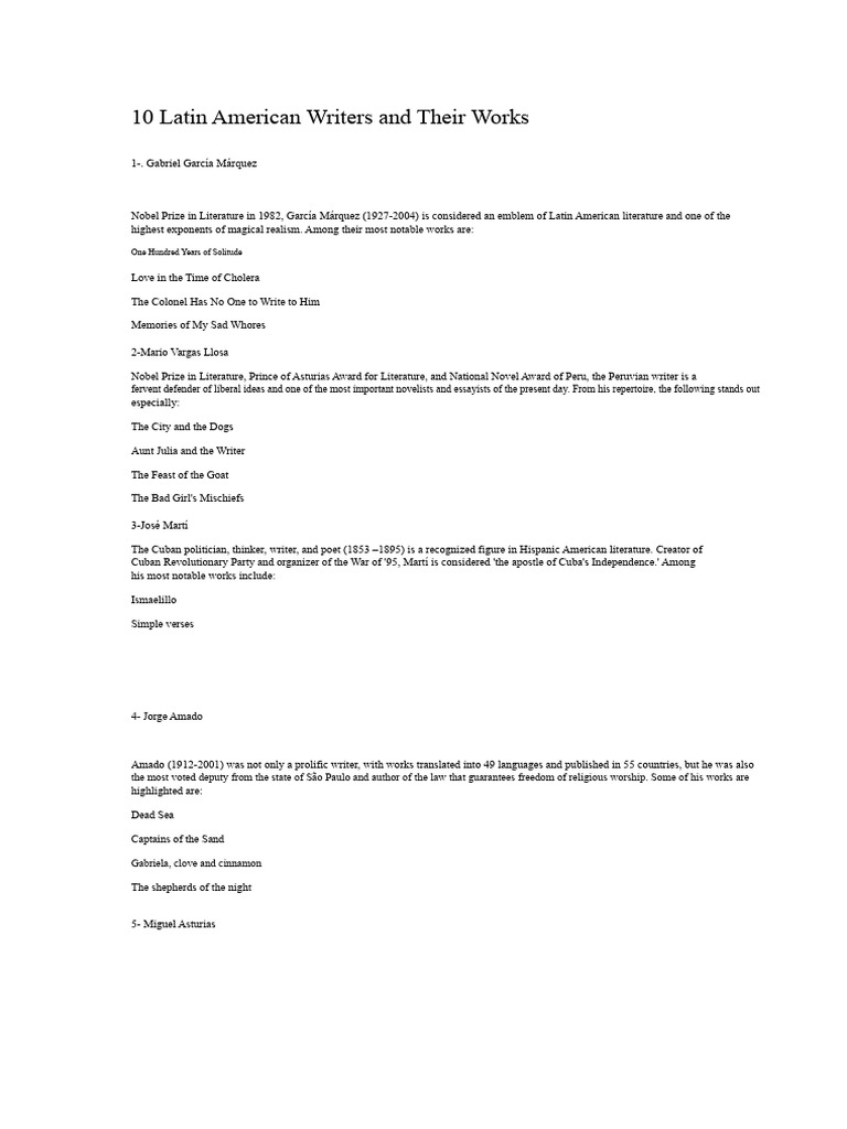 Latin American Writers and Their Styles | PDF | Latin American ...
