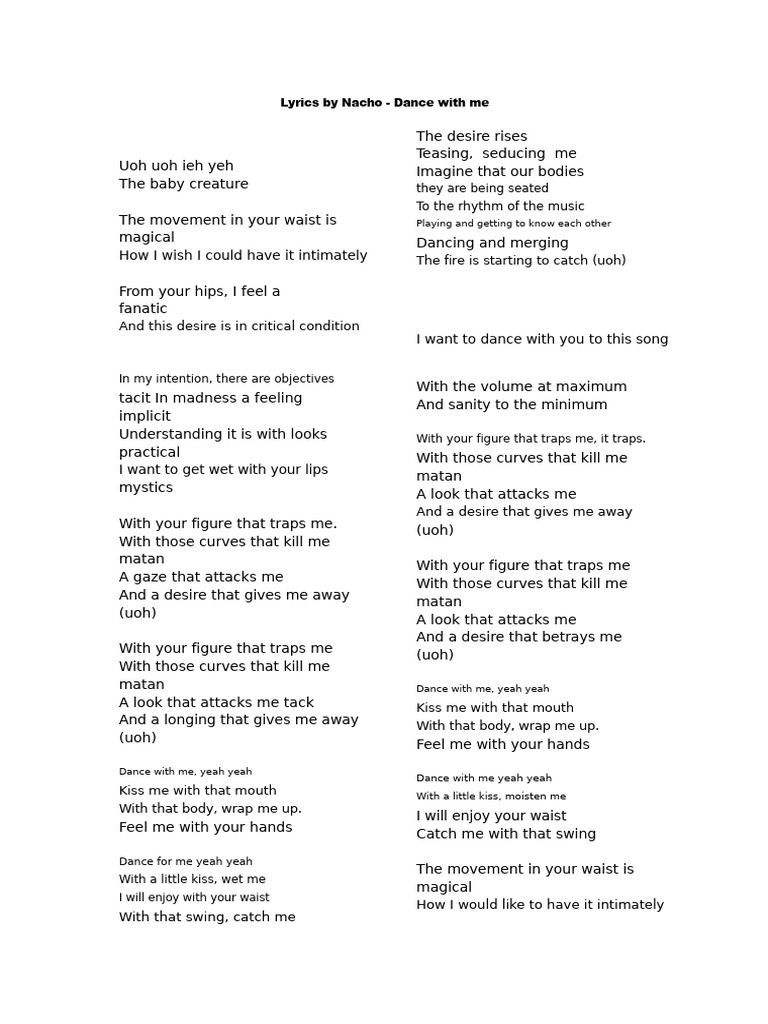 LYRICS BY NACHO - Dance With Me | PDF