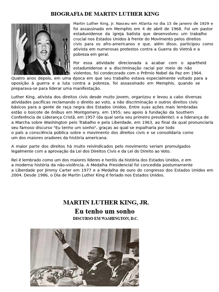 Biografia de Martin Luther King | PDF | Martin Luther King Jr. | Nelson ...