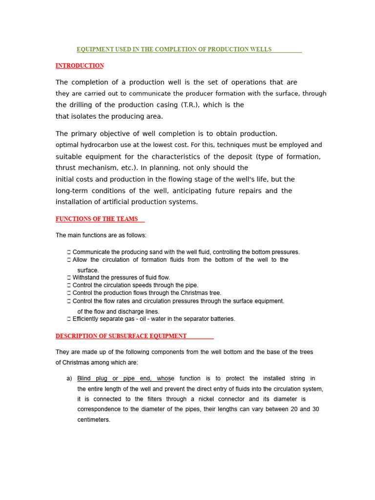 Equipment for Production Well Completion | PDF | Pipe (Fluid Conveyance ...