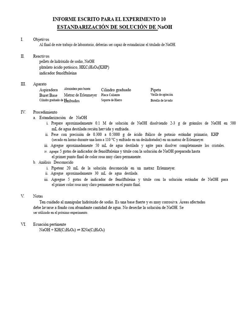 Estandarización de NaOH | PDF | Hidróxido de sodio | Valoración