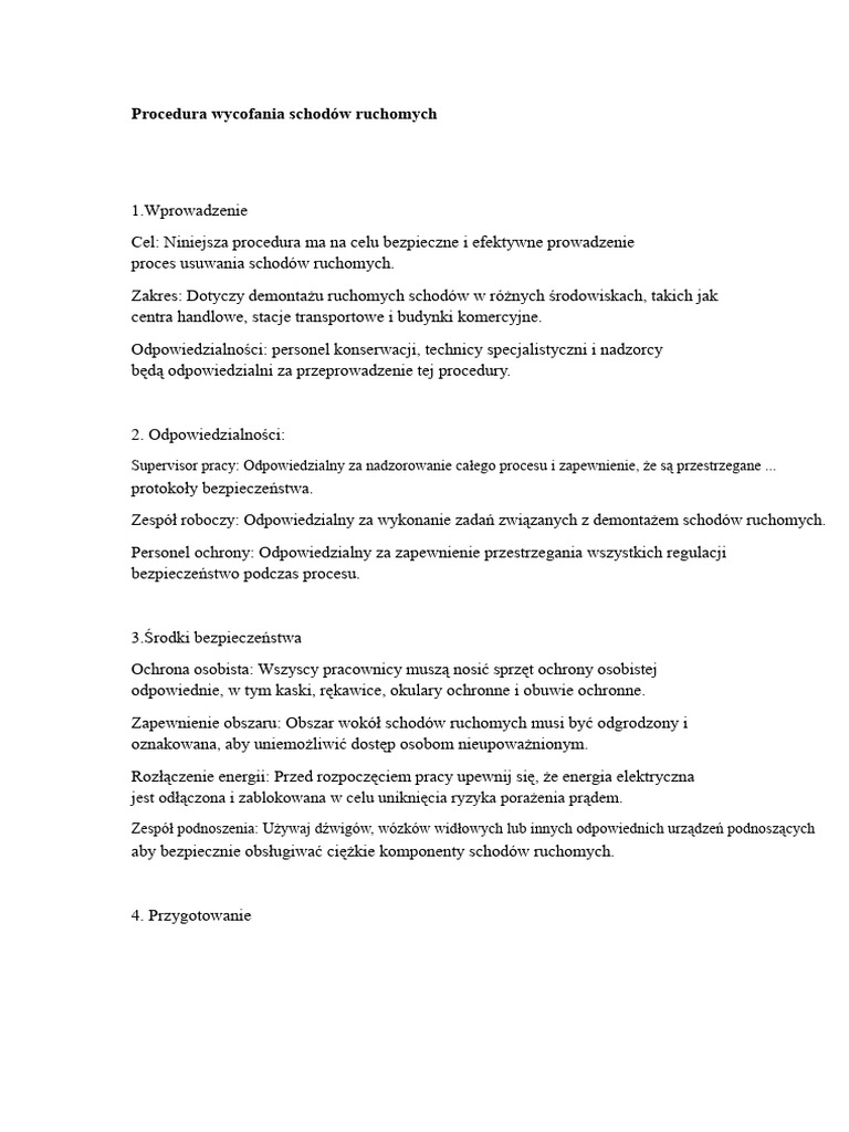 Procedura Usunięcia Schodów Ruchomych | PDF