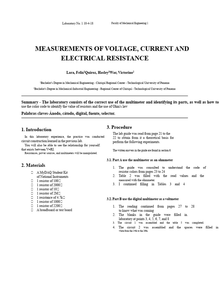 Voltage, Current, and Resistance Lab Guide | PDF | Resistor | Voltage