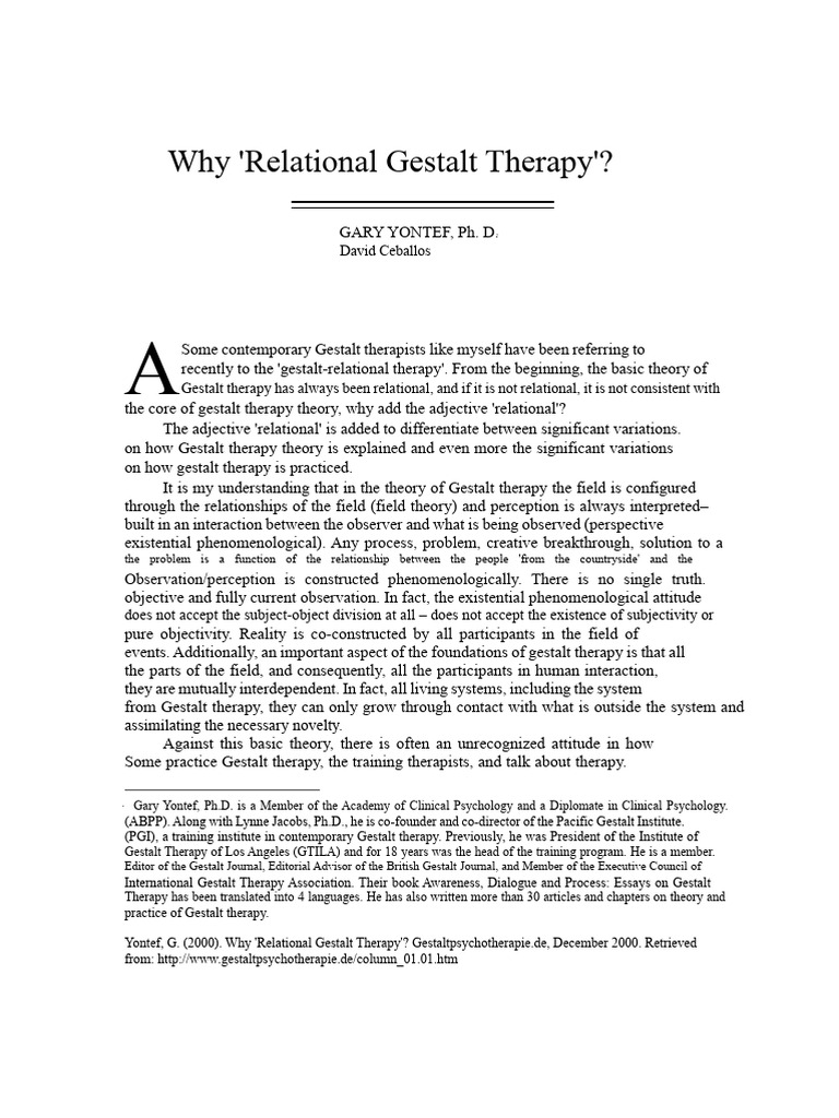 Why Relational Gestalt Therapy PDF | PDF | Gestalt Therapy | Psychotherapy