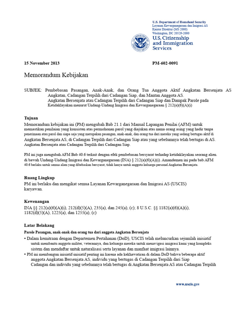 Memo Parole-in-Place DHS | PDF