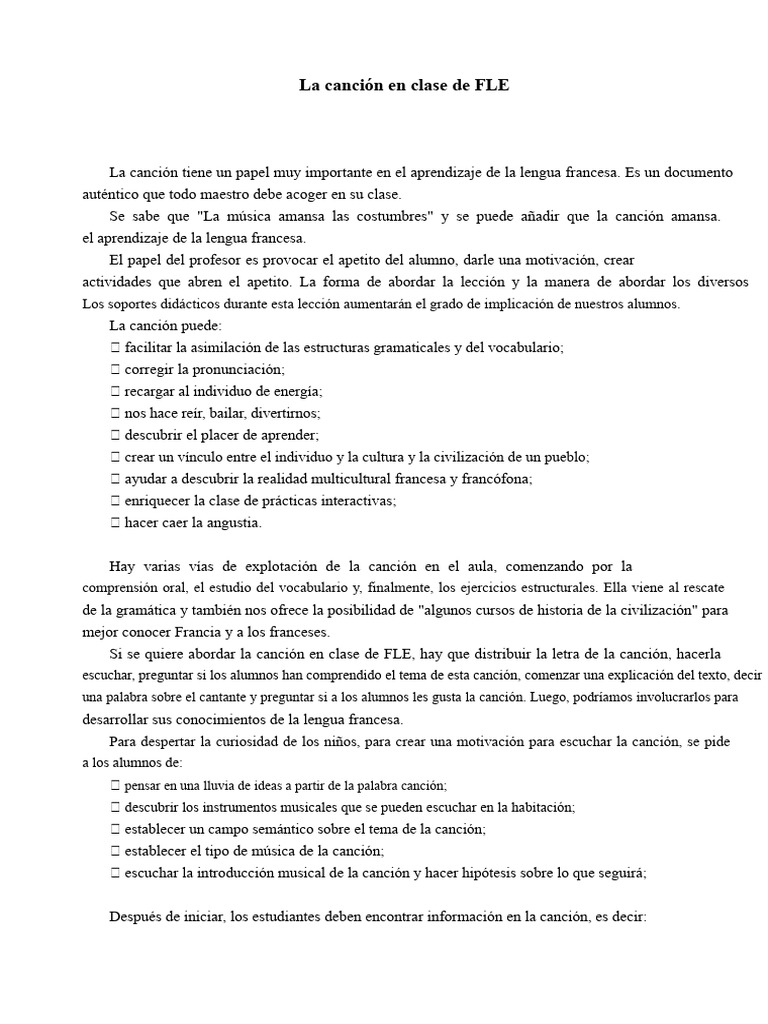 La Canción en Clase de FLE | PDF | Canciones | Aprendizaje