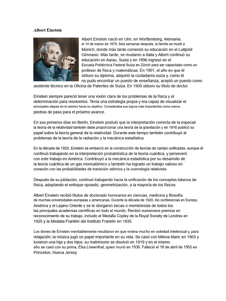 Biografía de Albert Einstein en Inglés | PDF | Albert Einstein | Física