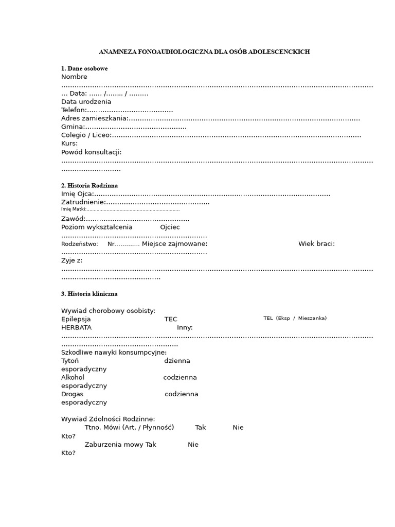 Anamneza Młodzieży | PDF
