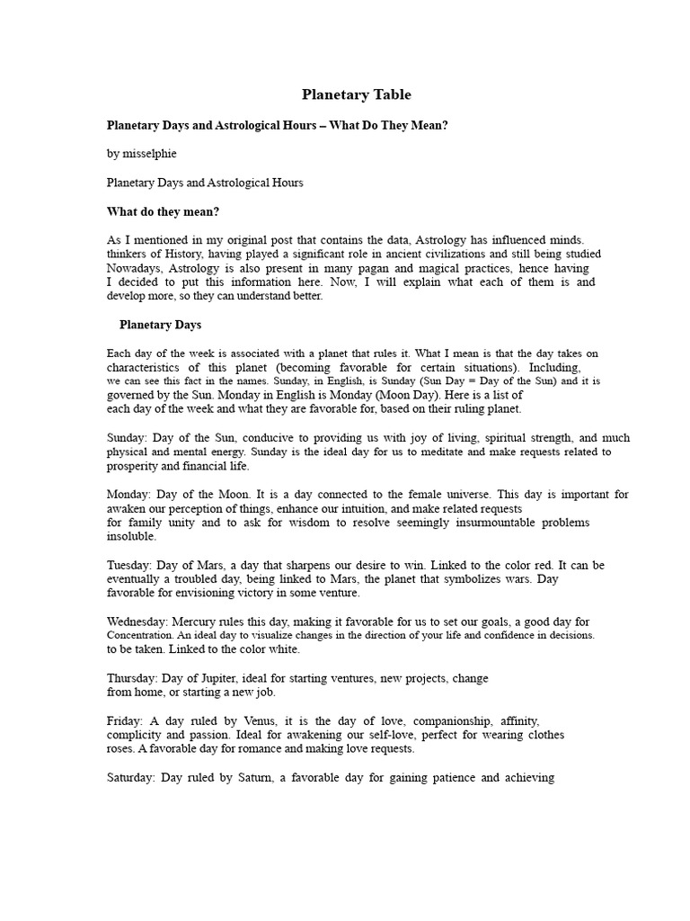 (Correspondences) Planetary Table. | PDF | Planets In Astrology | Planets