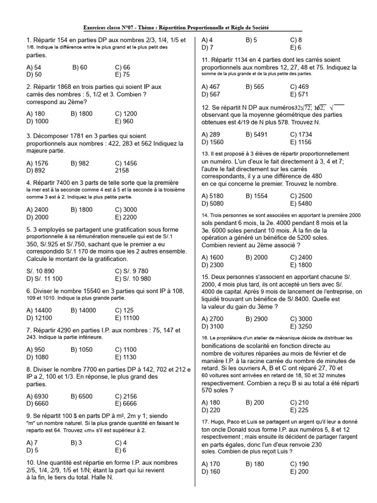 Répartition Proportionnelle en Exercices | PDF