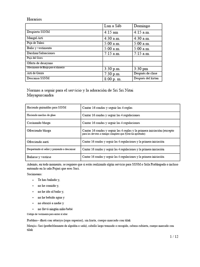 Horarios y Normas de Adoración SSNM | PDF | Gurú | Oración