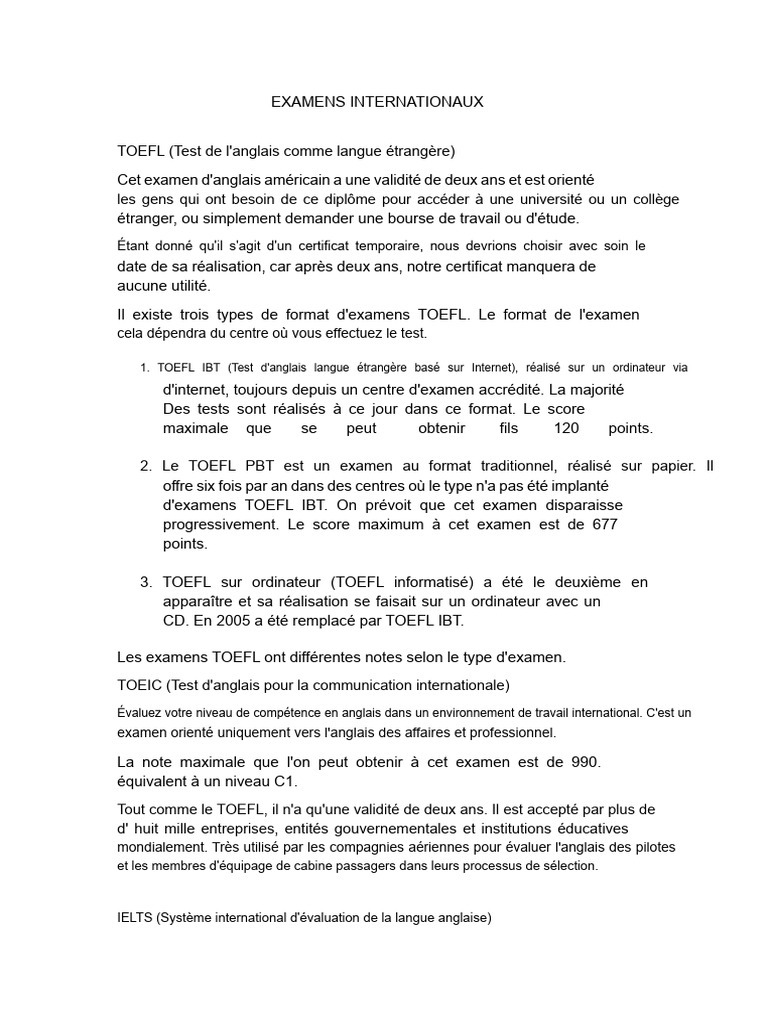 Guide des examens d'anglais internationaux | PDF | Test d'anglais en ...