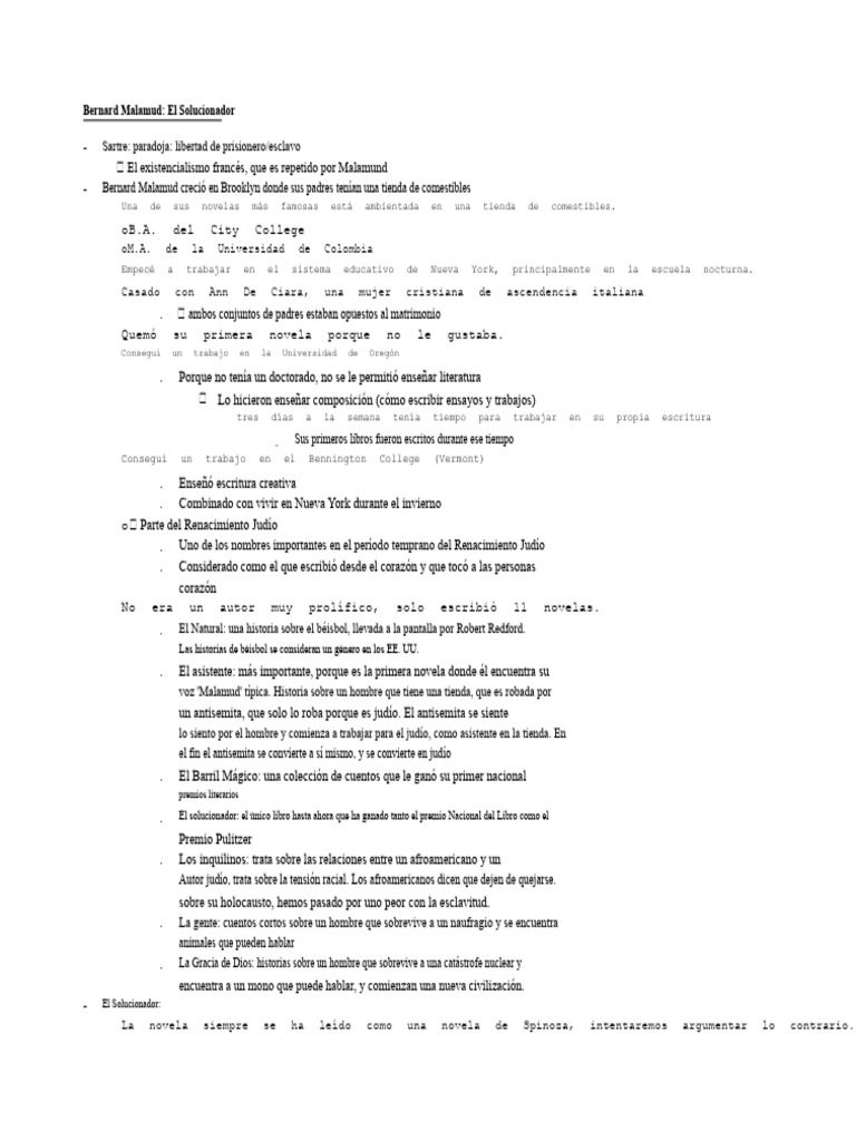 El Arreglador - Bernard Malamud | PDF | Existencialismo | Baruch Spinoza