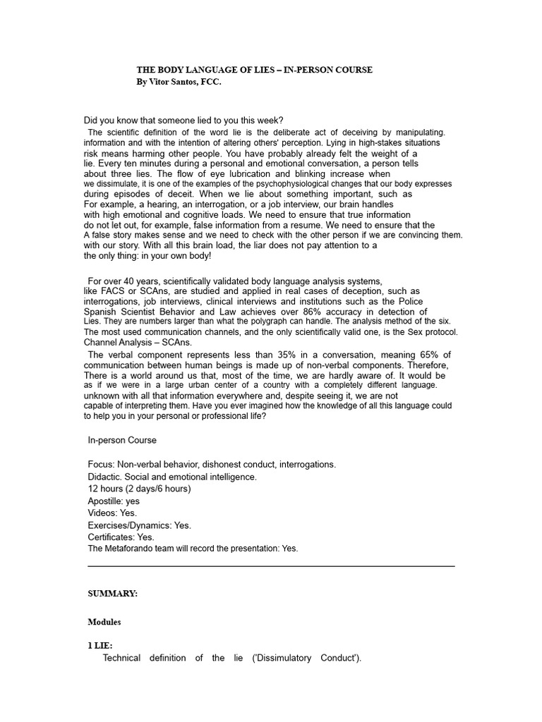 Mastering Body Language to Detect Lies | PDF | Deception | Body Language