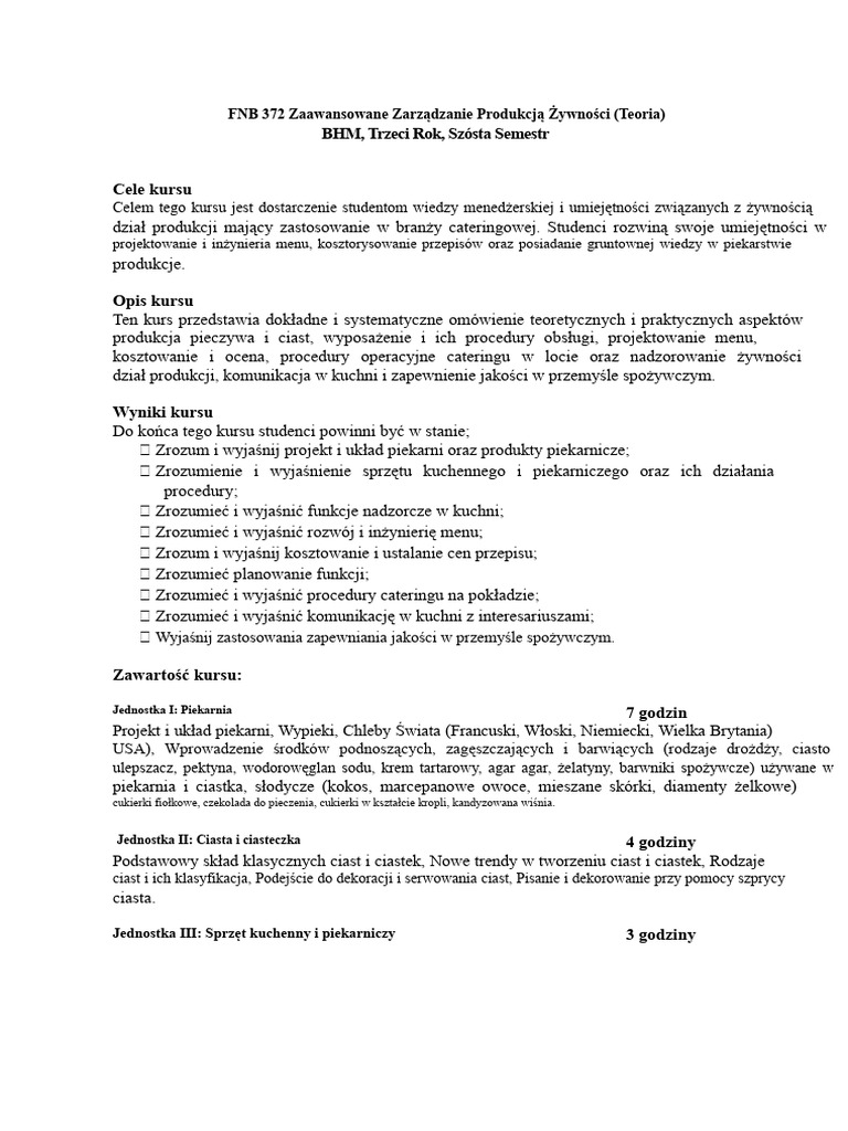 Zaawansowane Zarządzanie Produkcją Żywności | PDF