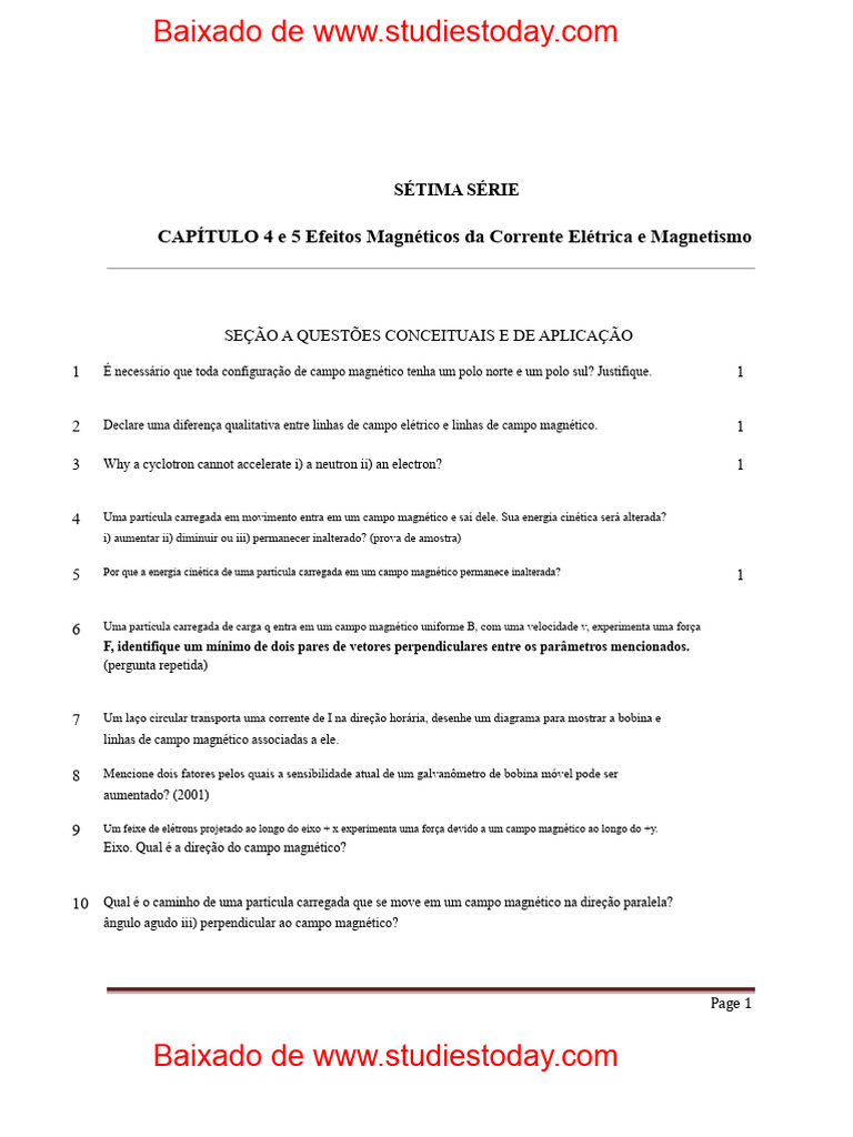 Efeitos Magnéticos Da Corrente Elétrica e Magnetismo - Física Da Classe ...