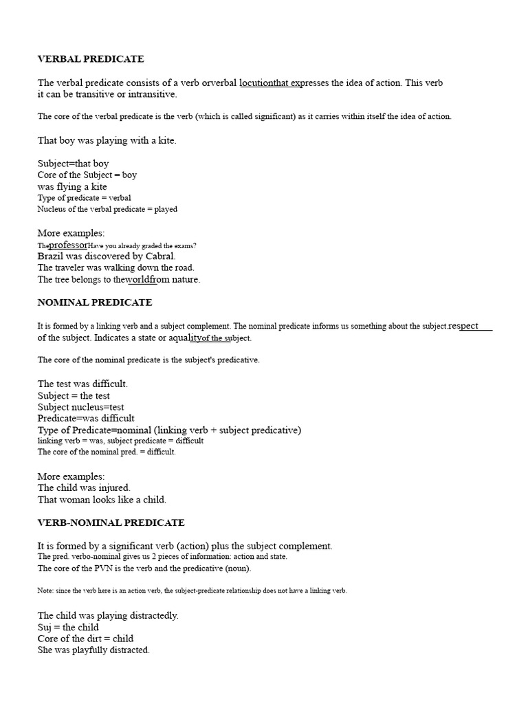 Verbal Predicate | PDF | Verb | Subject (Grammar)