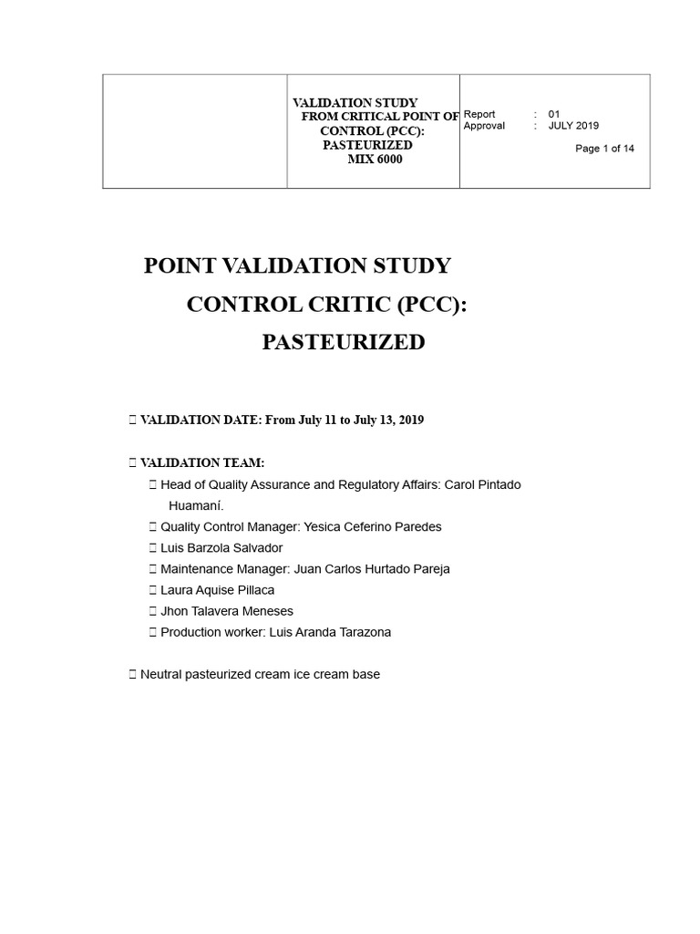 Validation Study of Critical Control Point Mix 6000 | PDF | Milk
