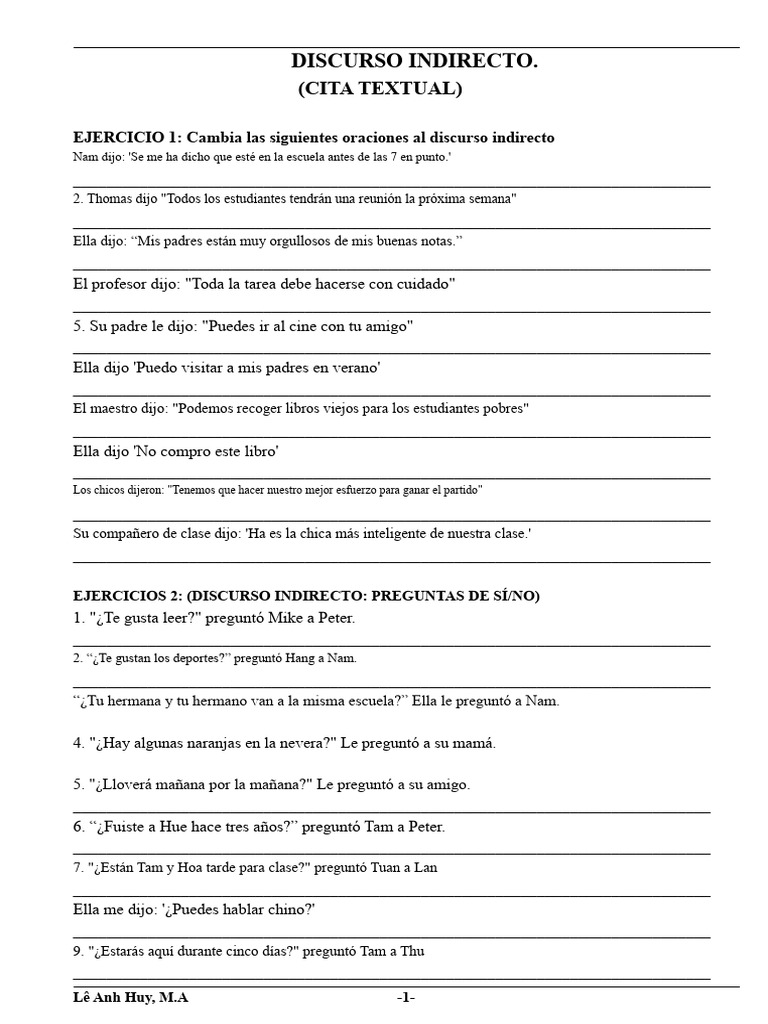 02-Ejercicio de Discurso Indirecto | PDF