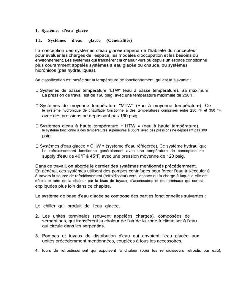 Schéma des systèmes d'eau glacée | PDF | Physique appliquée et ...