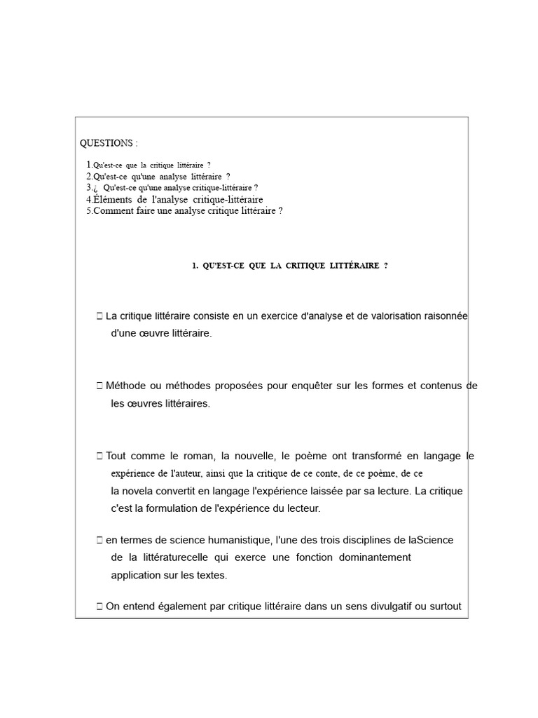 Guide de la critique littéraire et analyse | PDF | Esthétique ...